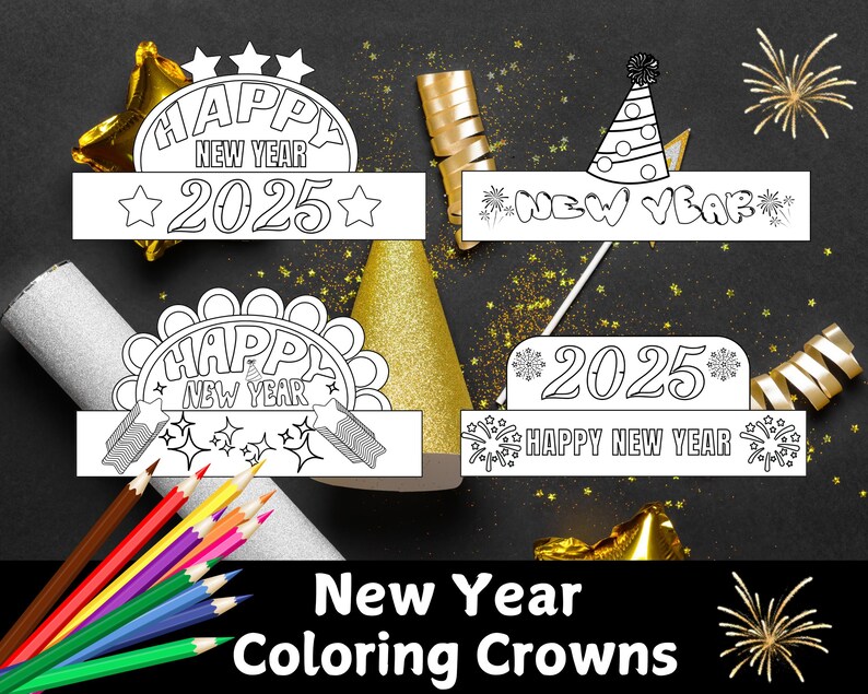 New Years Crown Coloring Craft, Fun Kid's New Year Party Party Activity ...