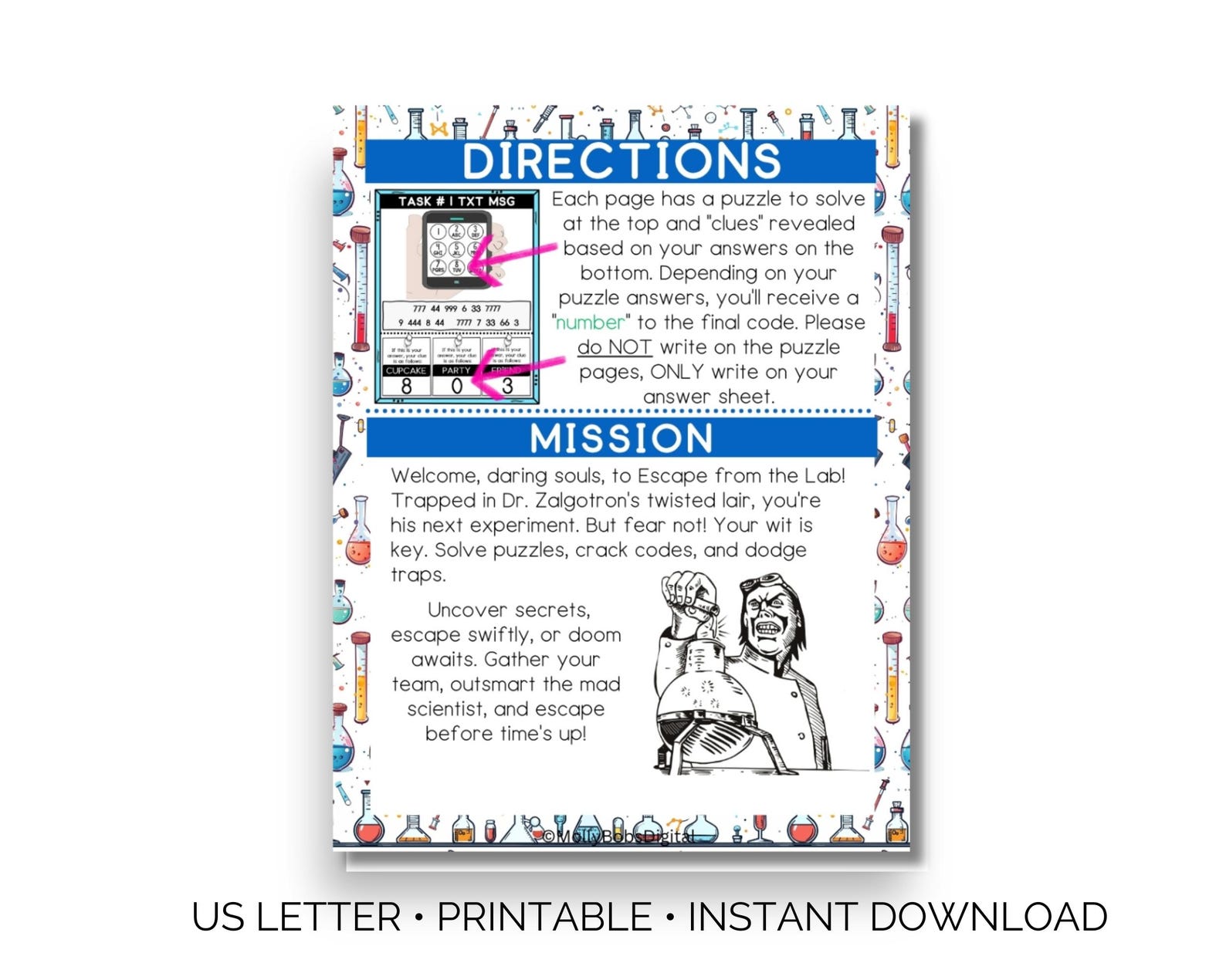 Mad Scientist Escape Room for Kids - Escape the Lab , Printable Teen ...