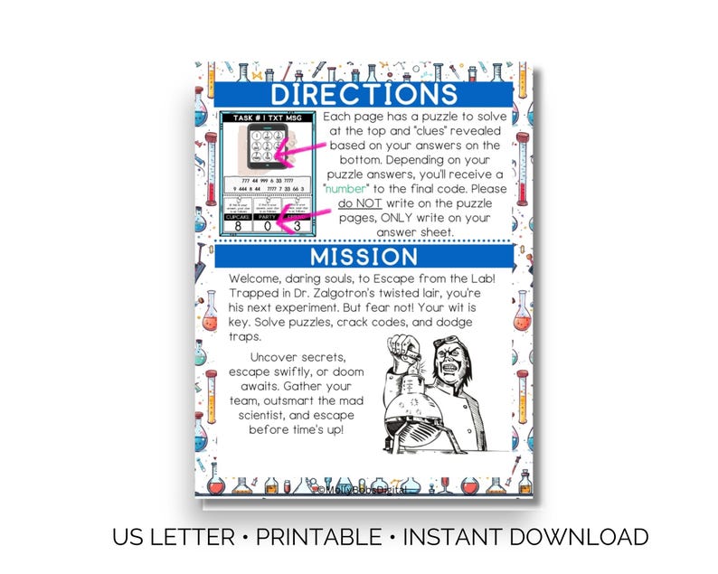 Mad Scientist Escape Room for Kids - Escape the Lab , Printable Teen ...