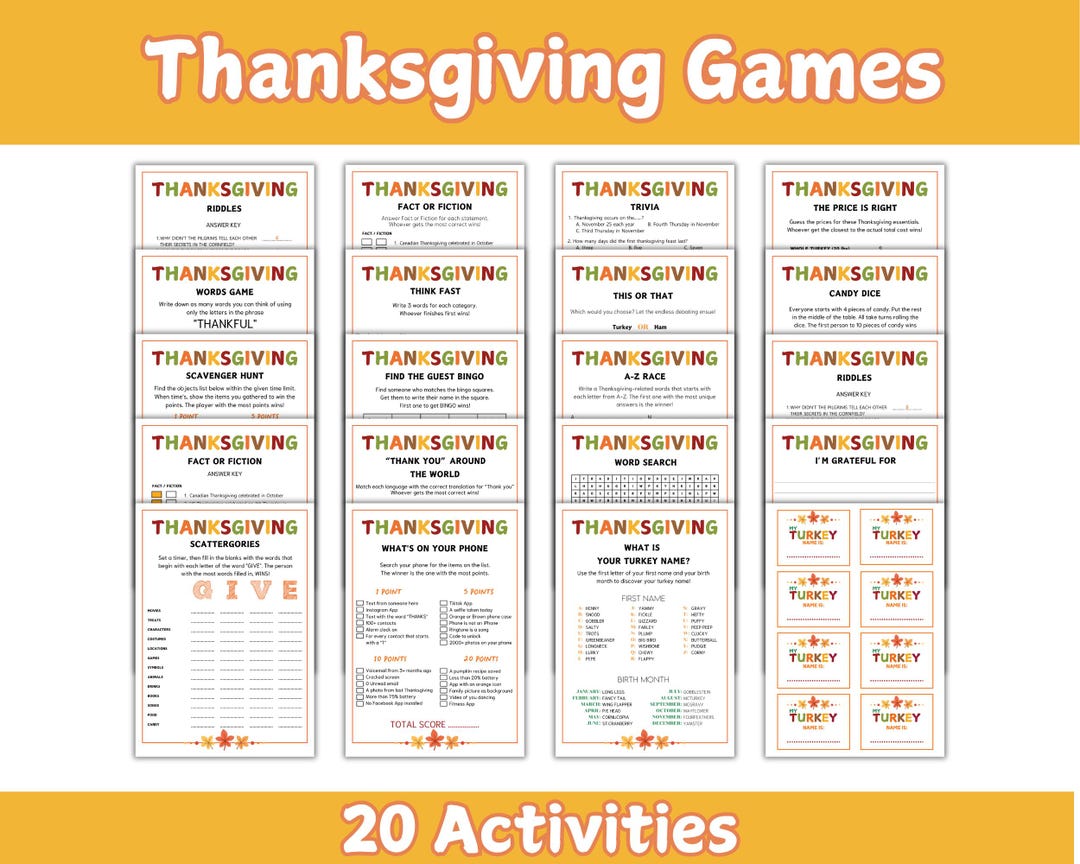 Thanksgiving Games Bundle, Thanksgiving Party Games for All Ages ...