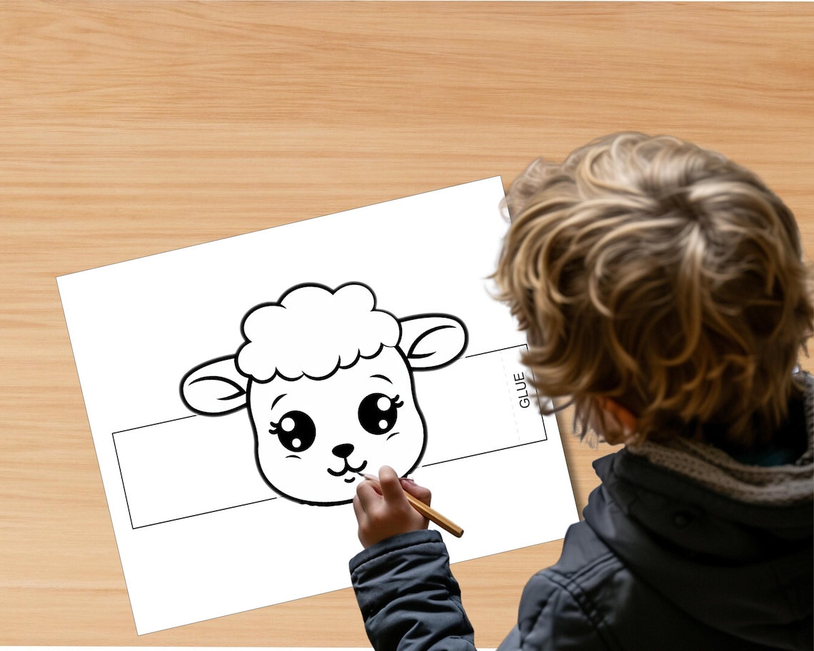 Sheep Coloring Craft, Lamb Paper Crown Party Activity, Farm Animal ...