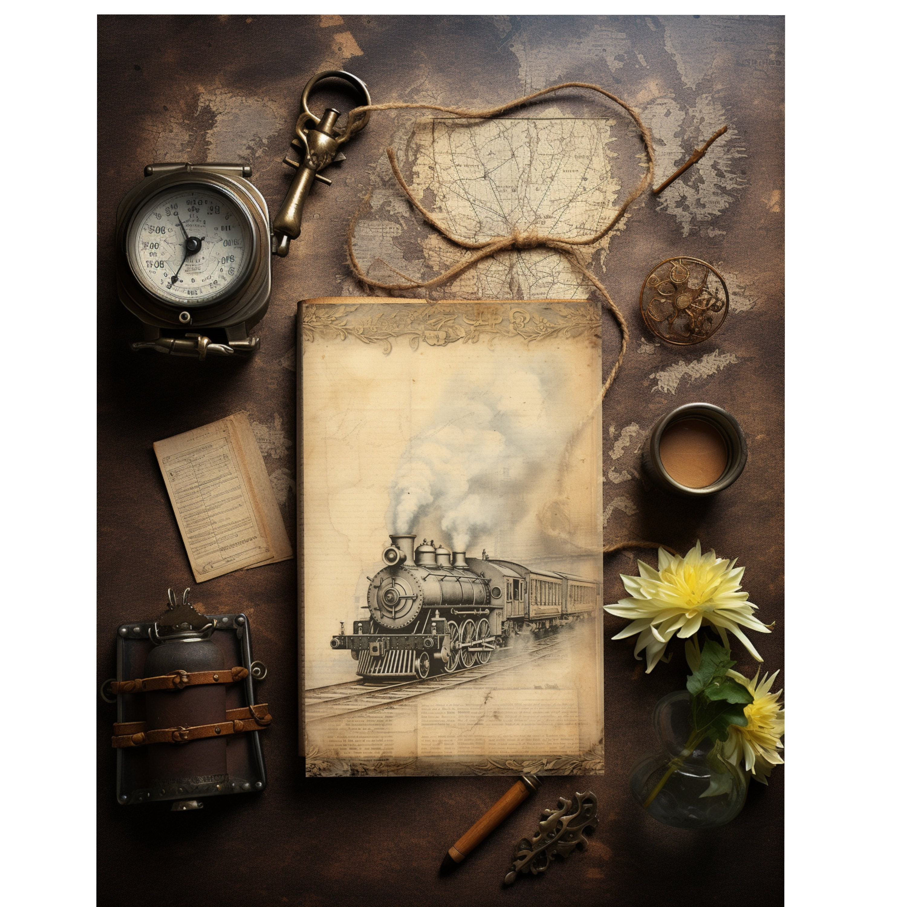 Vintage Train Digital Paper Collection, High-res Printable Scrapbooking ...