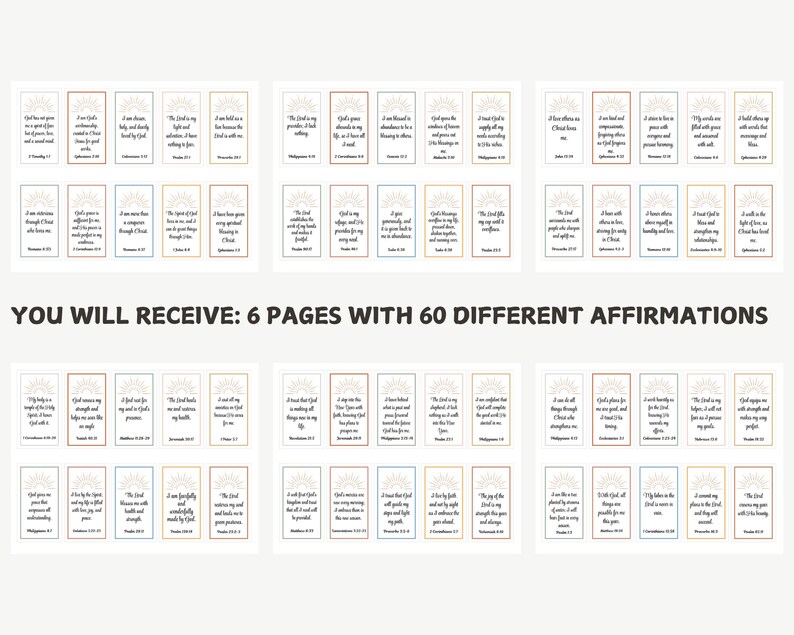 Bible Verse New Year Affirmation Cards, 60 Printable Cards, Christian ...
