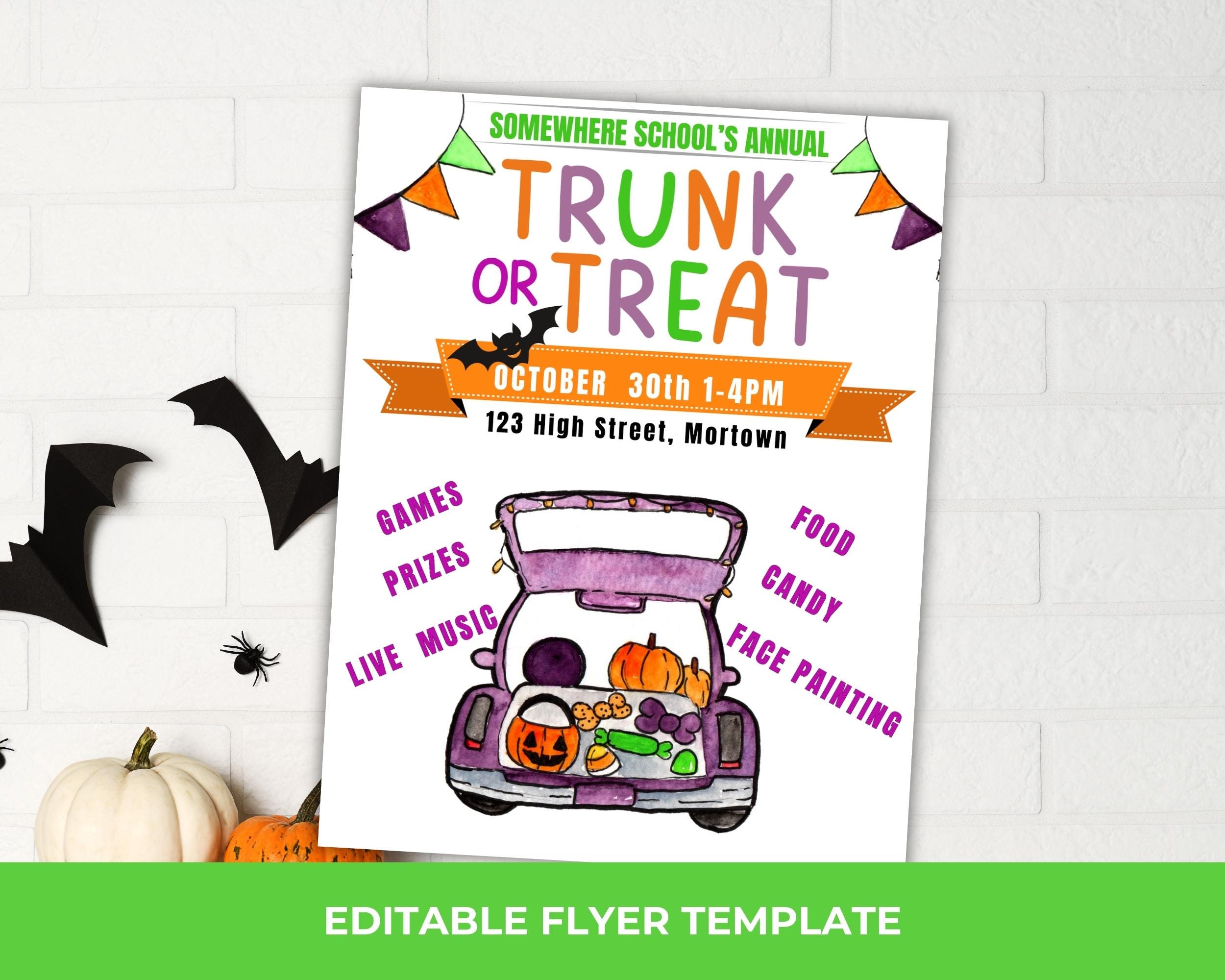 Trunk or Treat Halloween Event Flyer, School, Church Invitation Canva ...