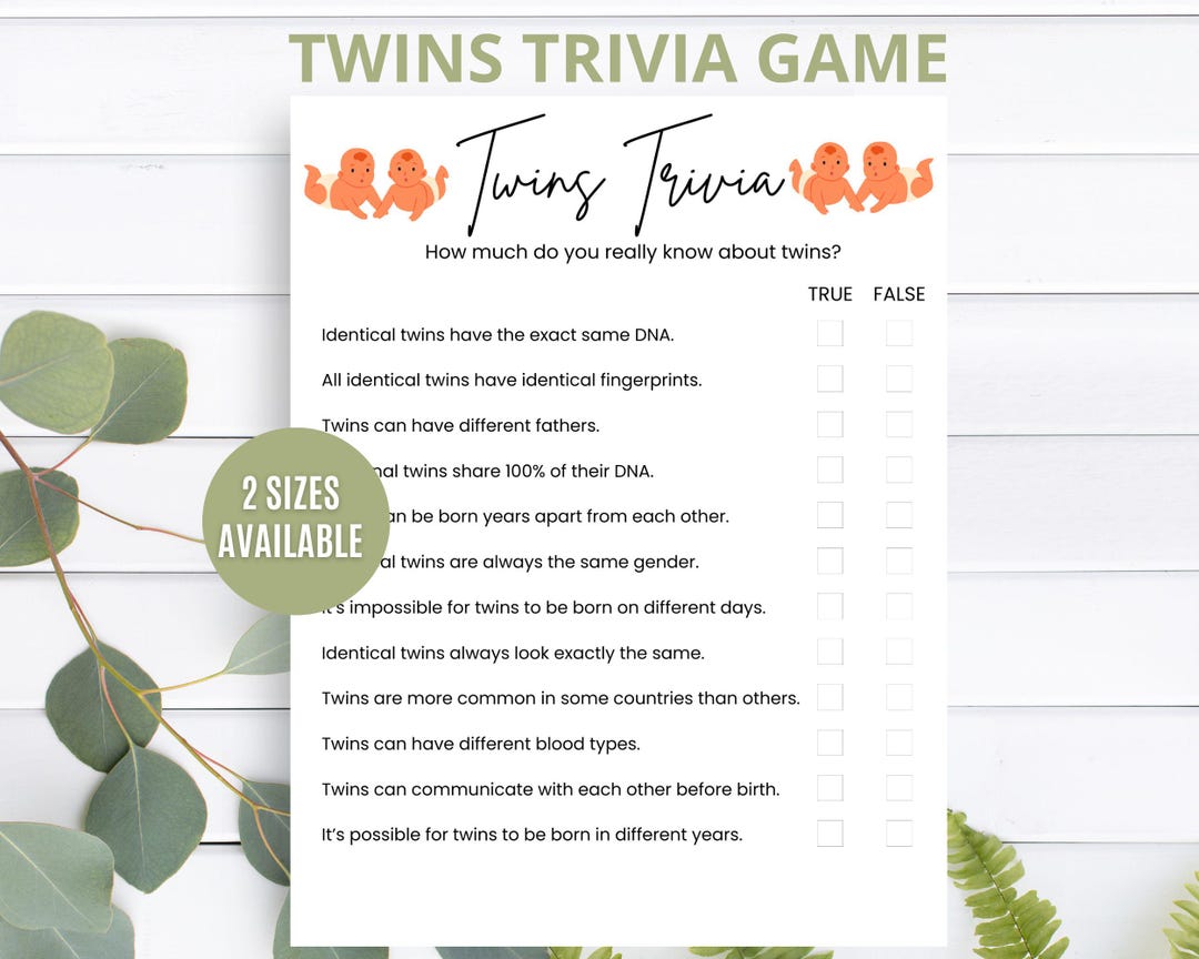 Twins Trivia for Baby Shower Game, Baby Twins Game, Mommy to Be Game ...