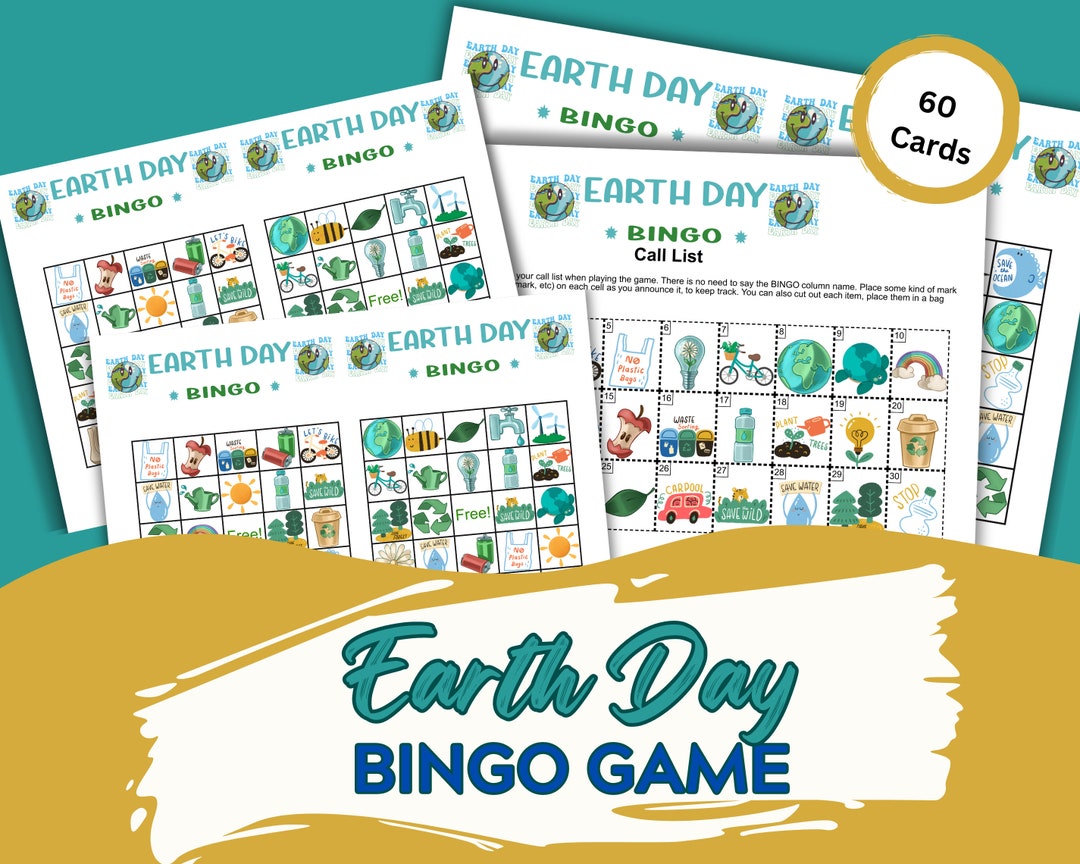 60 Earth Day Bingo Game With Call Cards, 2 Cards per Page, US Letter ...