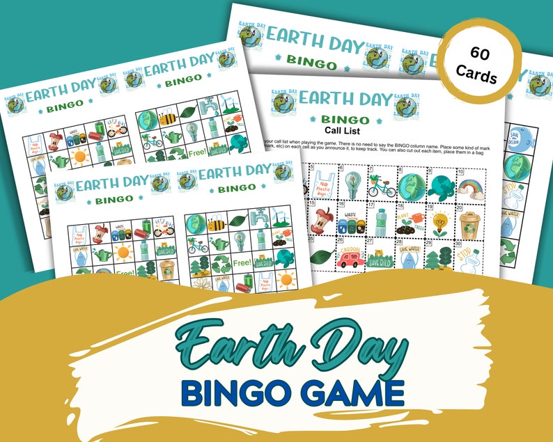 60 Earth Day Bingo Game With Call Cards, 2 Cards per Page, US Letter ...