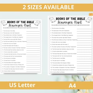 Books of the Bible Scavenger Hunt Game, Printable Bible Trivia for ...