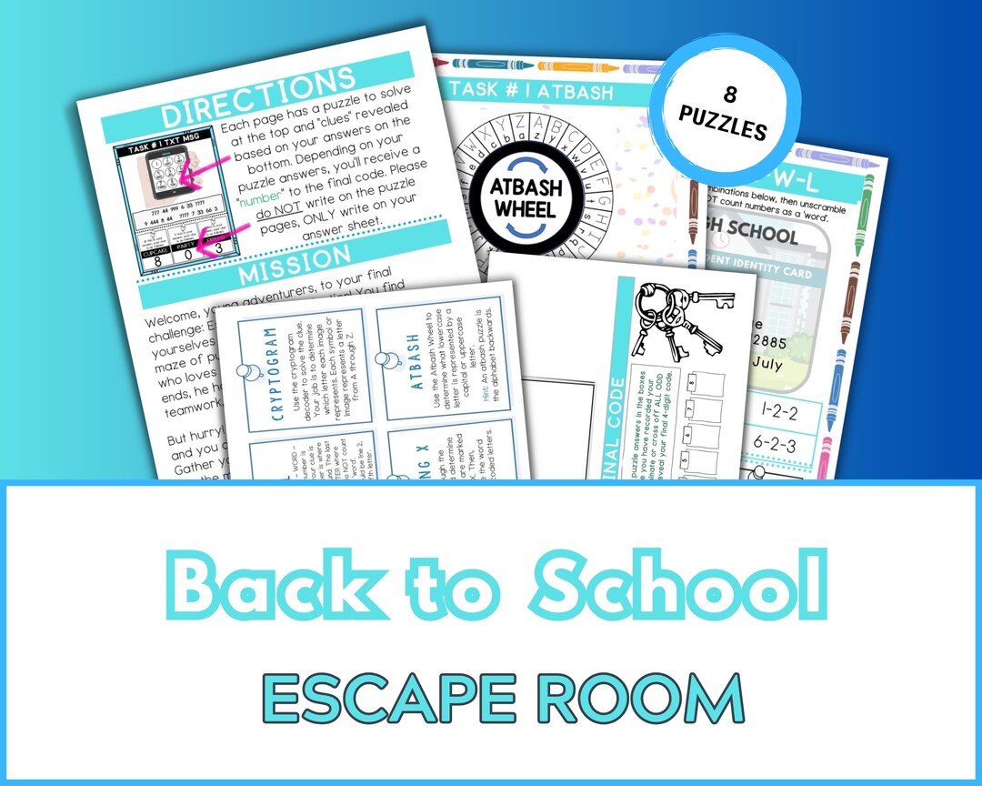 Back to School Escape Room, Escape Room for Kids, - Educational Fun for ...