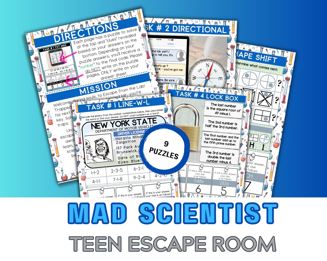 Mad Scientist Escape Room for Kids - Escape the Lab , Printable Teen ...