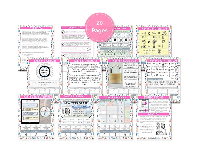 Escape Room for Kids - Escape the Lab , Printable Game With 9 Puzzles ...