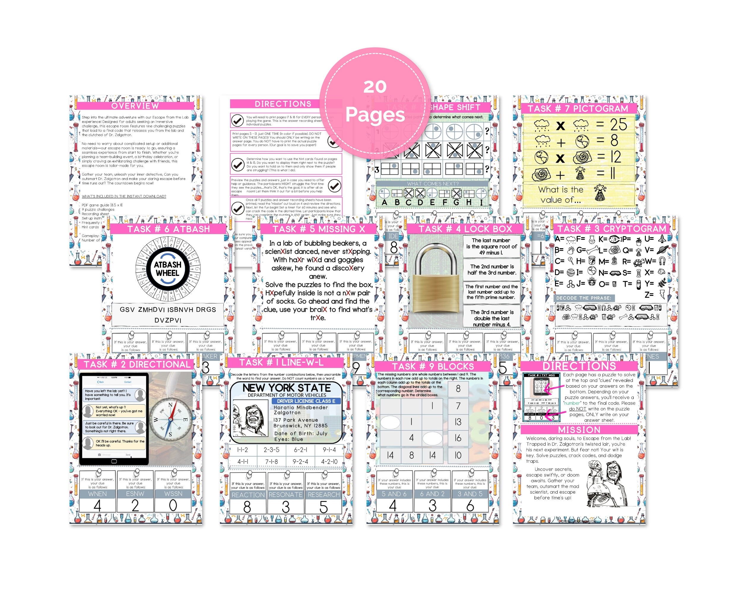 Escape Room for Kids - Escape the Lab , Printable Game With 9 Puzzles ...