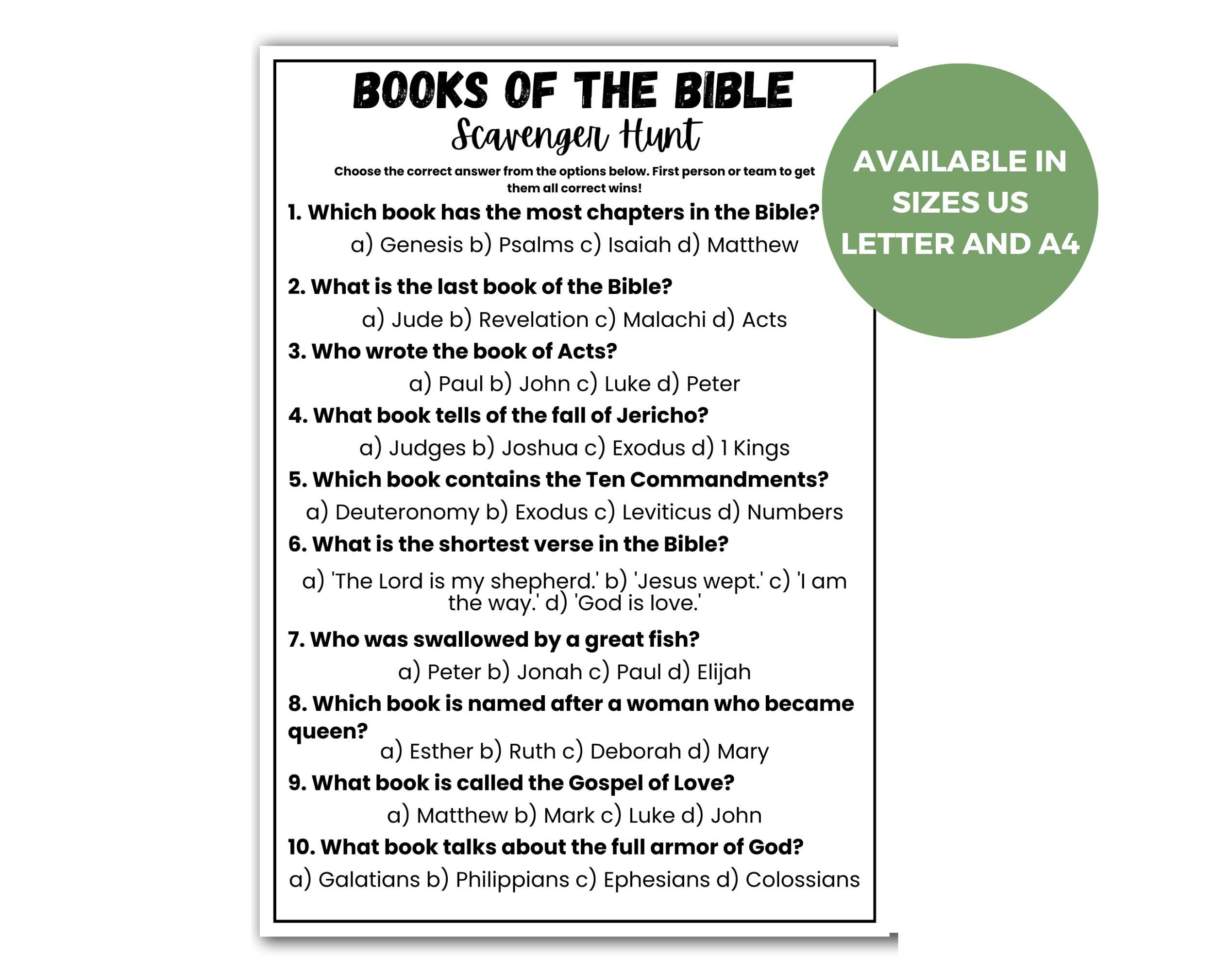 Books of the Bible Scavenger Hunt for Kids, Fun Sunday School Activity ...