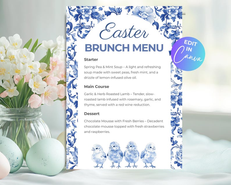Easter Brunch Menu Template, Printable Easter Menu, Spring Lunch Menu, Easter Dinner Menu Card ...