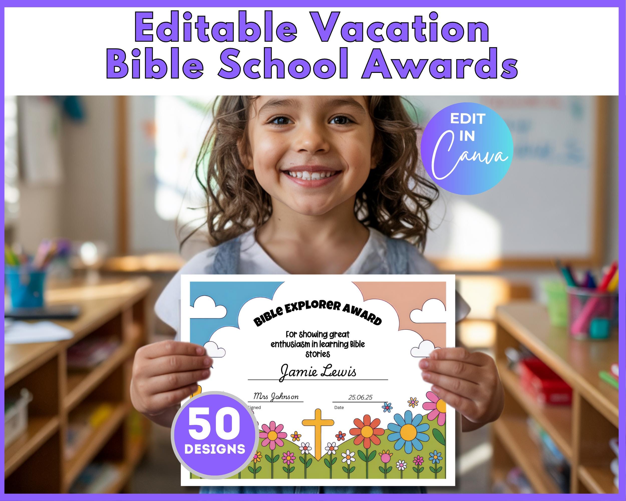 Editable VBS Award Certificates Canva Template, Christian Kids Awards ...