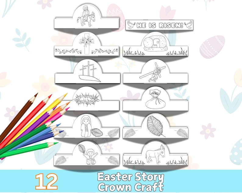 12 Easter Story Crowns, Printable Christian Headbands for Sunday School ...