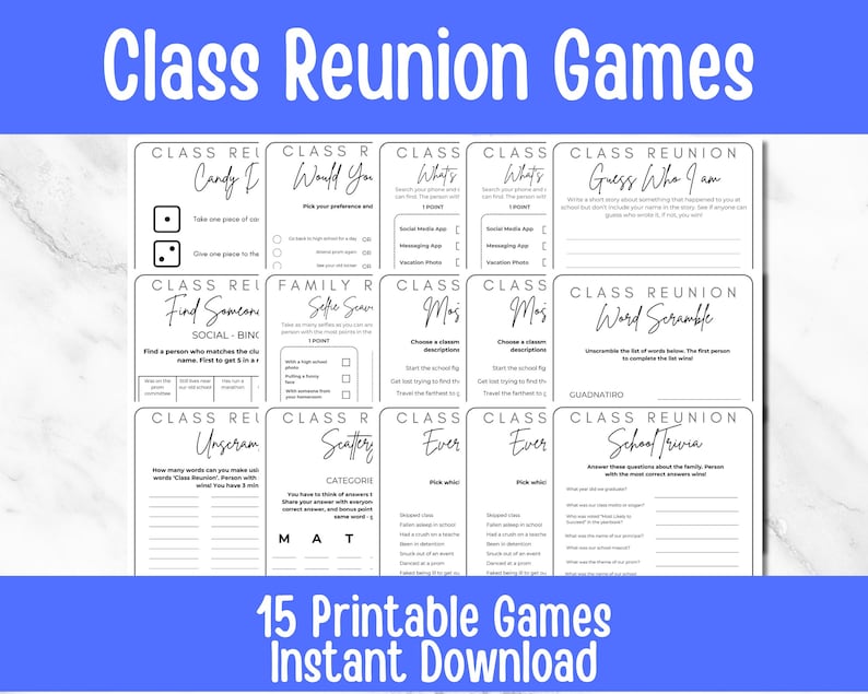 Class Reunion Games, Icebreaker Activities (PDF) - Etsy