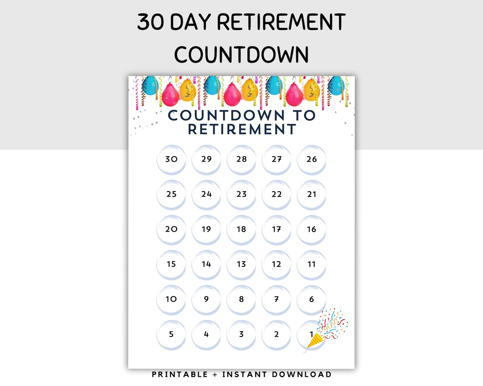 30 Day Retirement Countdown Calendar, Retirement Celebration ...