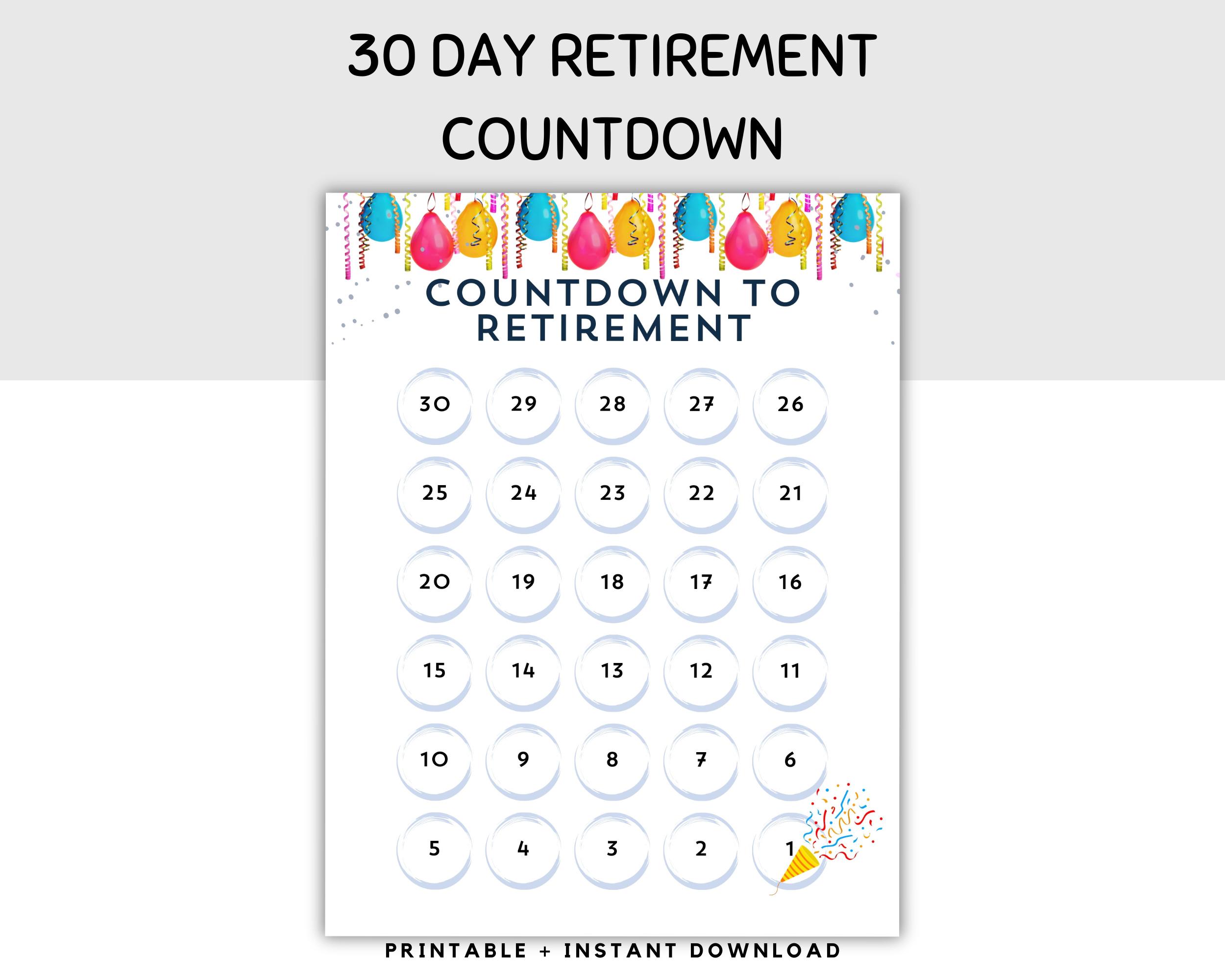 30 Day Retirement Countdown Calendar, Retirement Celebration ...