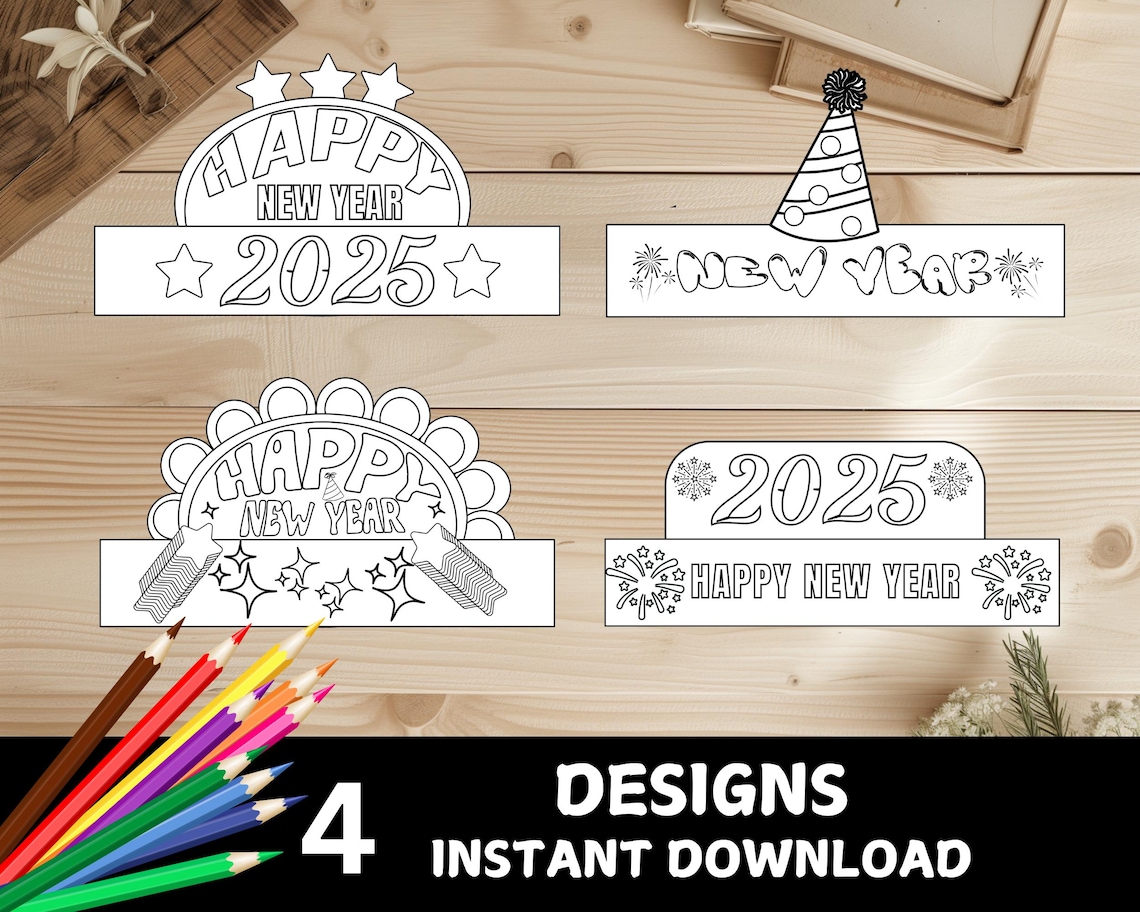 New Years Crown Coloring Craft, Fun Kid's New Year Party Party Activity ...