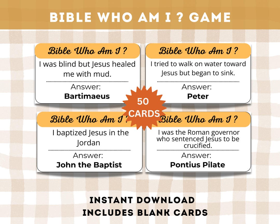 Bible Game Who Am I Game Printable Cards 50 Unique Bible Character ...