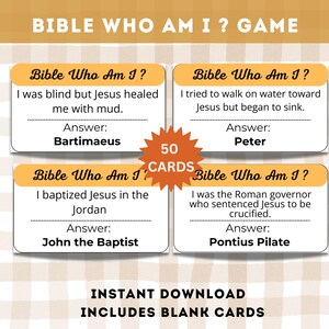 Bible Game Who Am I Game Printable Cards 50 Unique Bible Character ...