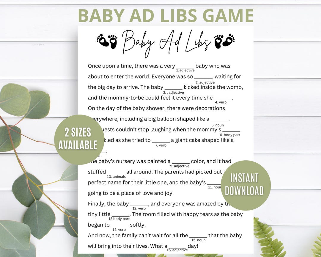 Baby Shower Ad Libs Game. Print & Play, Perfect for Baby Shower and ...