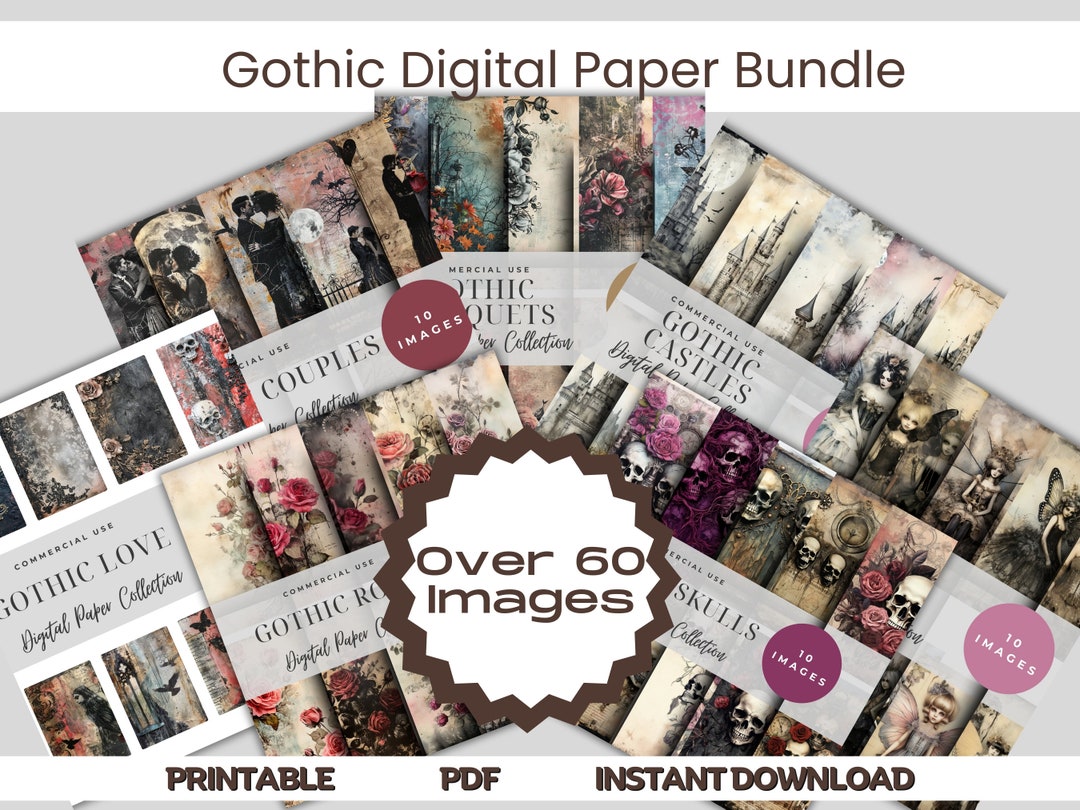 Huge Gothic Digital Paper Bundle, Over 60 Printable JPG Images, Instant ...