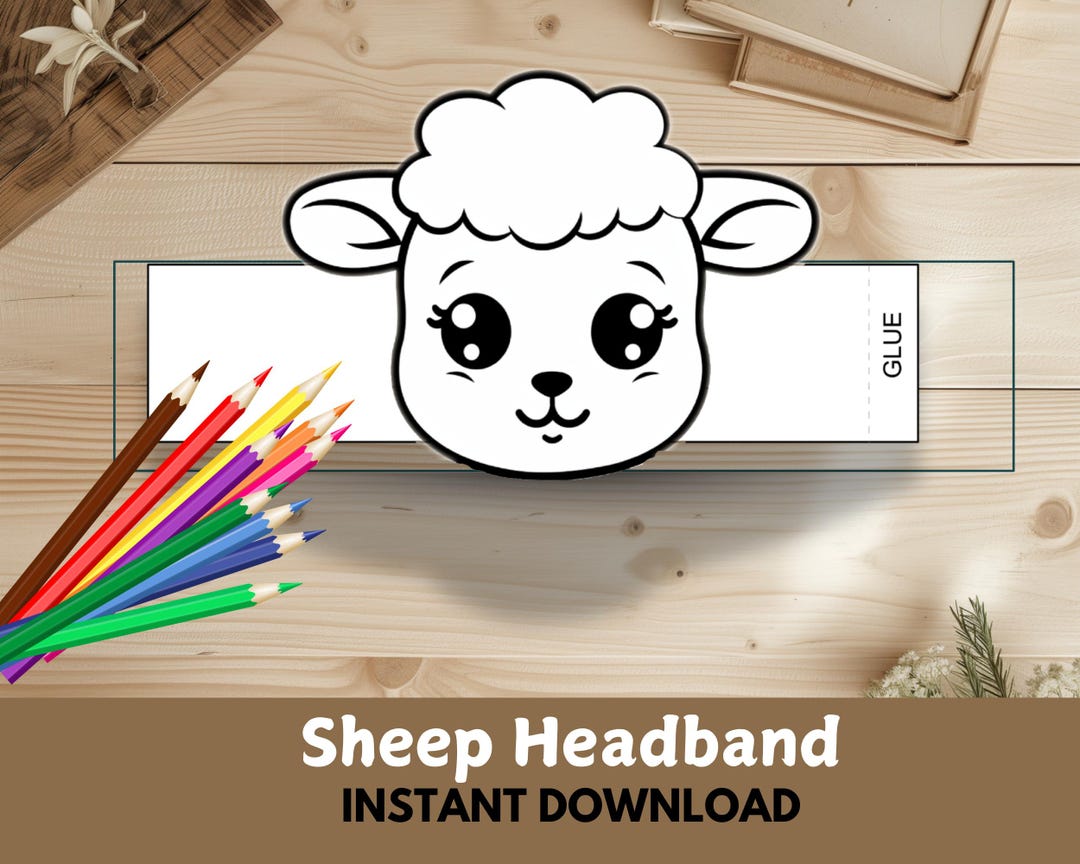 Sheep Coloring Craft, Lamb Paper Crown Party Activity, Farm Animal ...