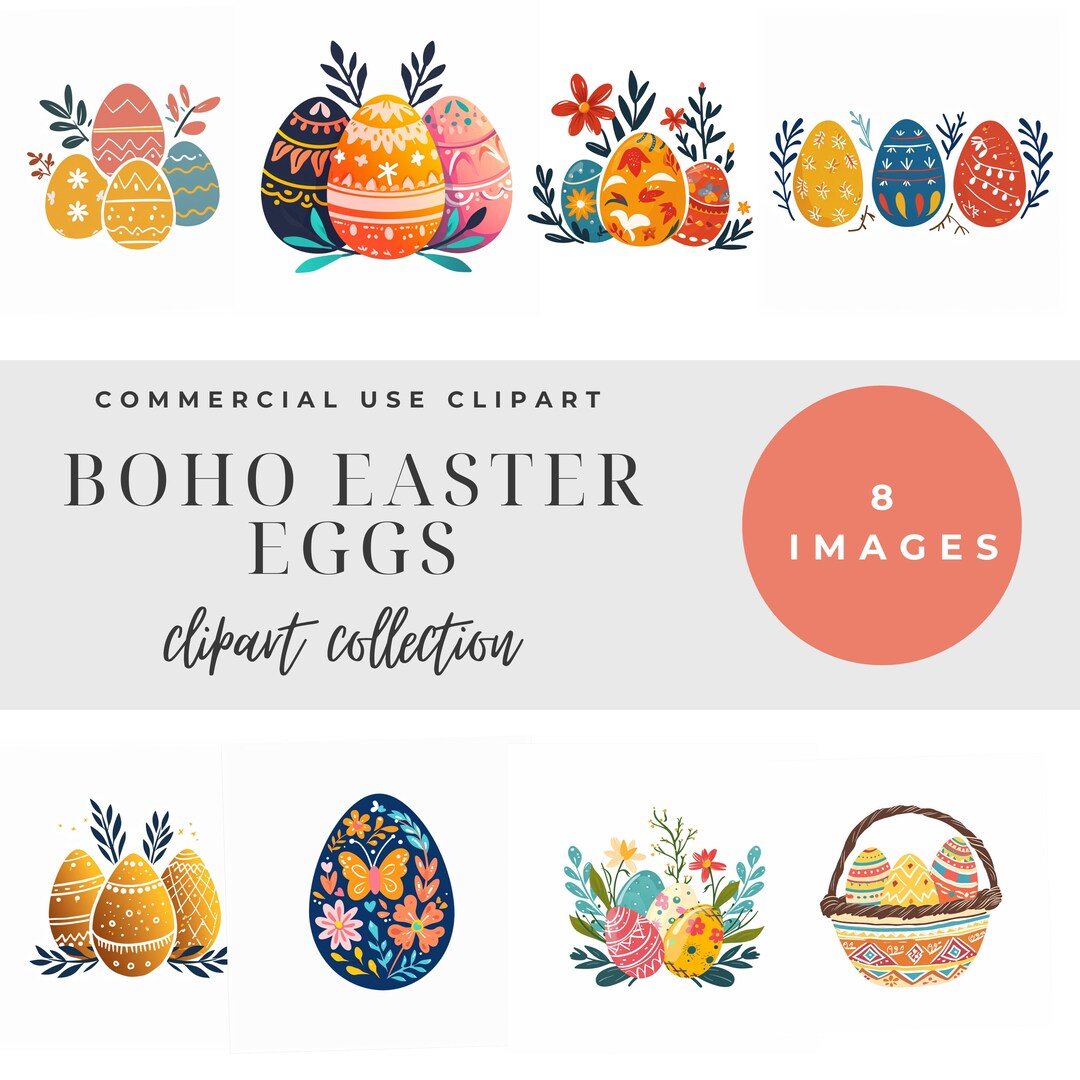 Boho Easter Eggs Clipart, Digital Download, Floral Egg Designs, Spring ...