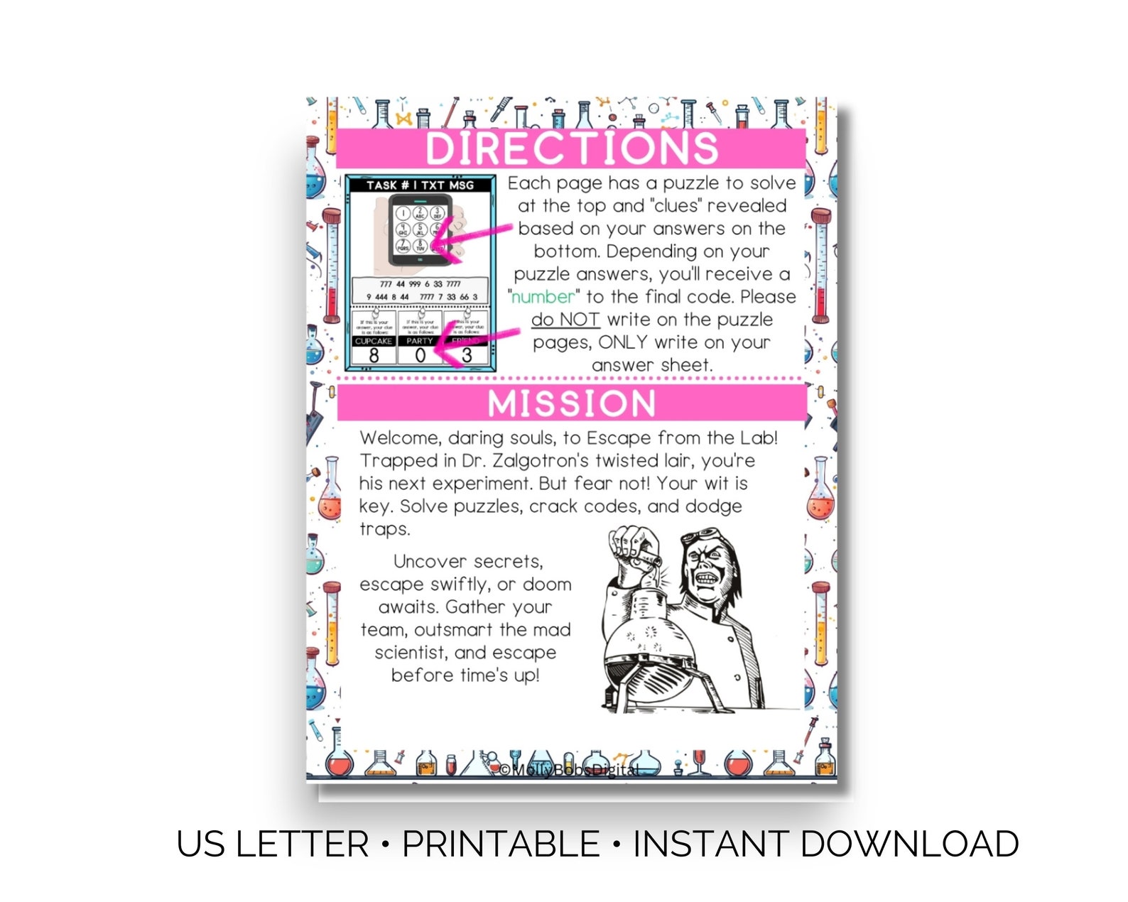 Escape Room for Kids - Escape the Lab , Printable Game With 9 Puzzles ...