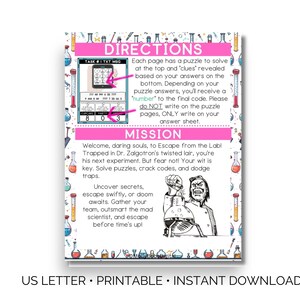Escape Room for Kids - Escape the Lab , Printable Game With 9 Puzzles ...