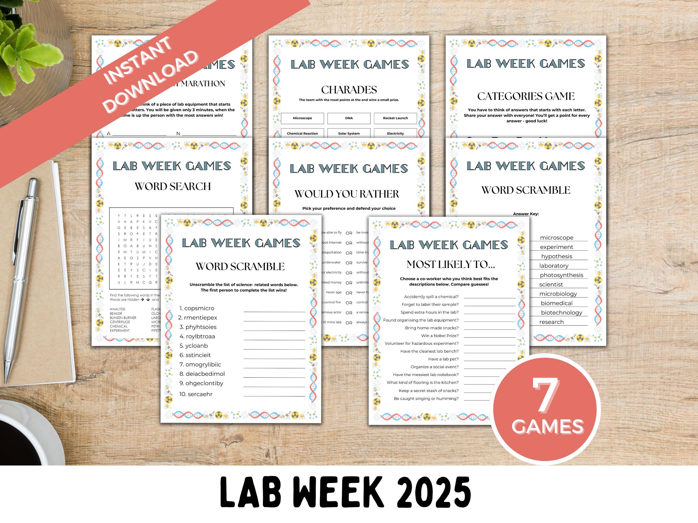 Printable Lab Week 7 Games Bundle, 2025 Lab Week, Co-worker Games ...