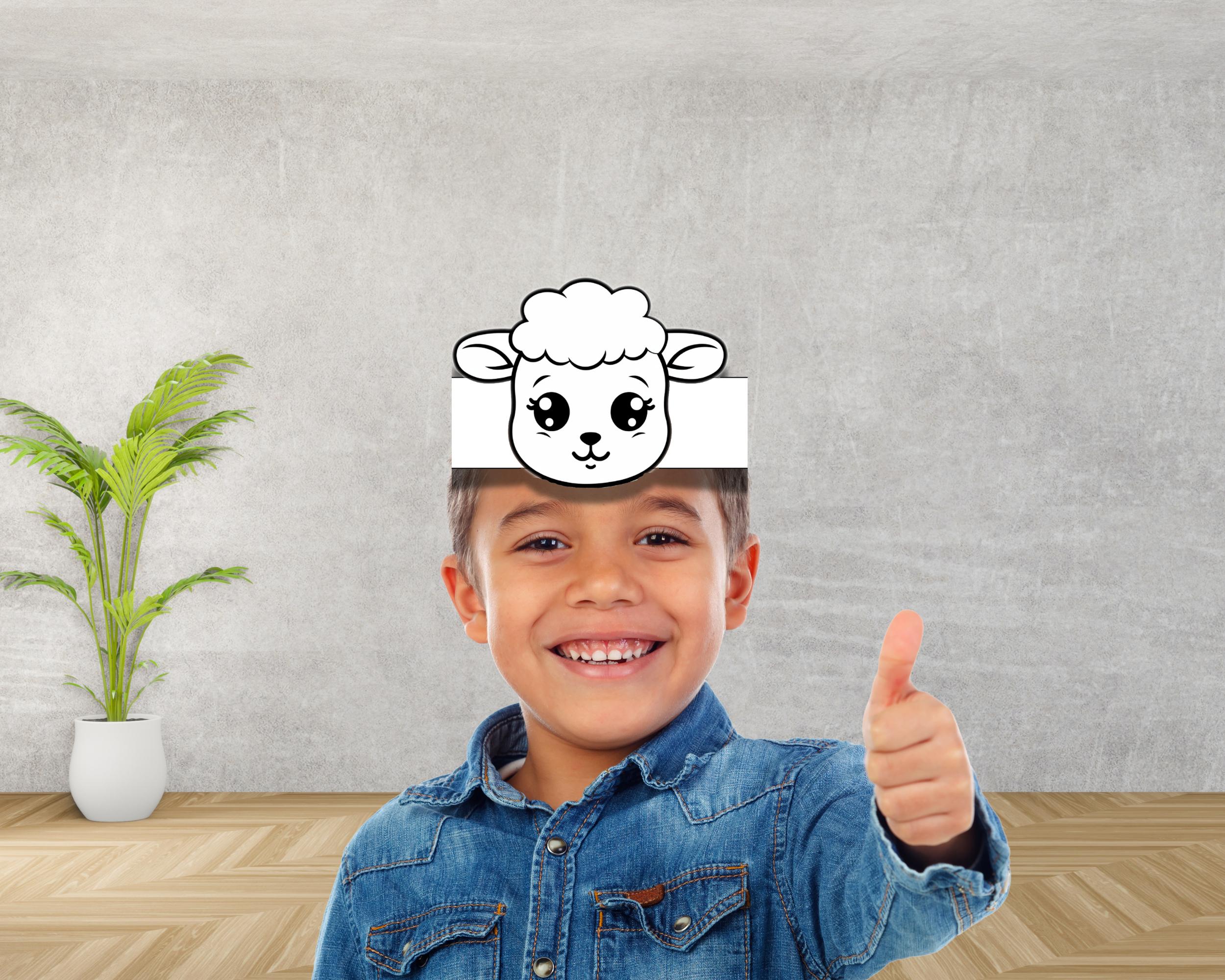 Sheep Coloring Craft, Lamb Paper Crown Party Activity, Farm Animal ...