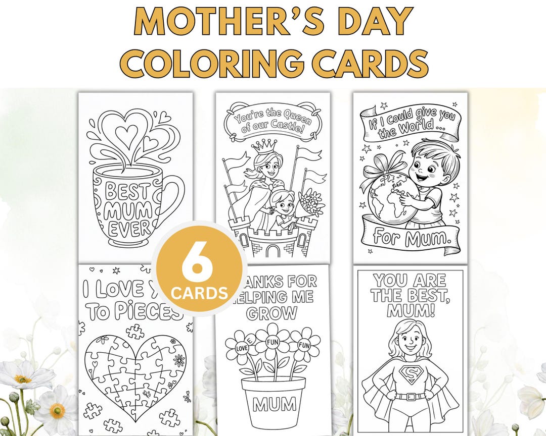 Mother’s Day Coloring Cards for Kids, Printable Mother’s Day Cards to ...