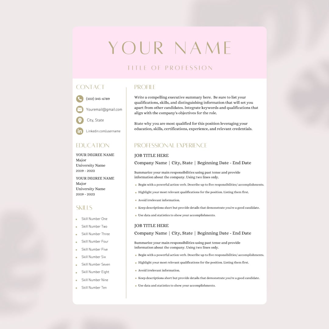 Resume Template, Pink Resume, Modern Resume Template, Professional ...