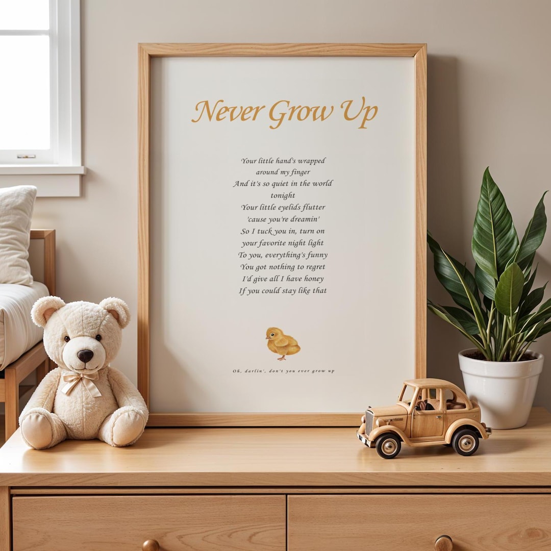Never Grow up Poster Nursery Wall Art Taylor Nursery Decor Gift for ...
