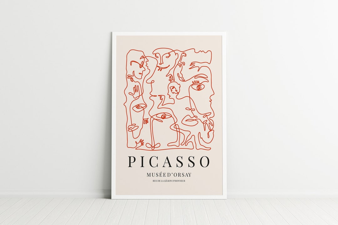 Pablo Picasso Print, Pablo Picasso Faces Poster, Red Minimalist ...