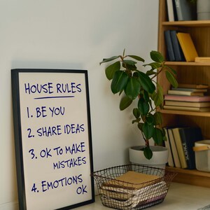 House Rules Poster, Preppy Minimalist Apartment Decor, Colorful Trendy ...