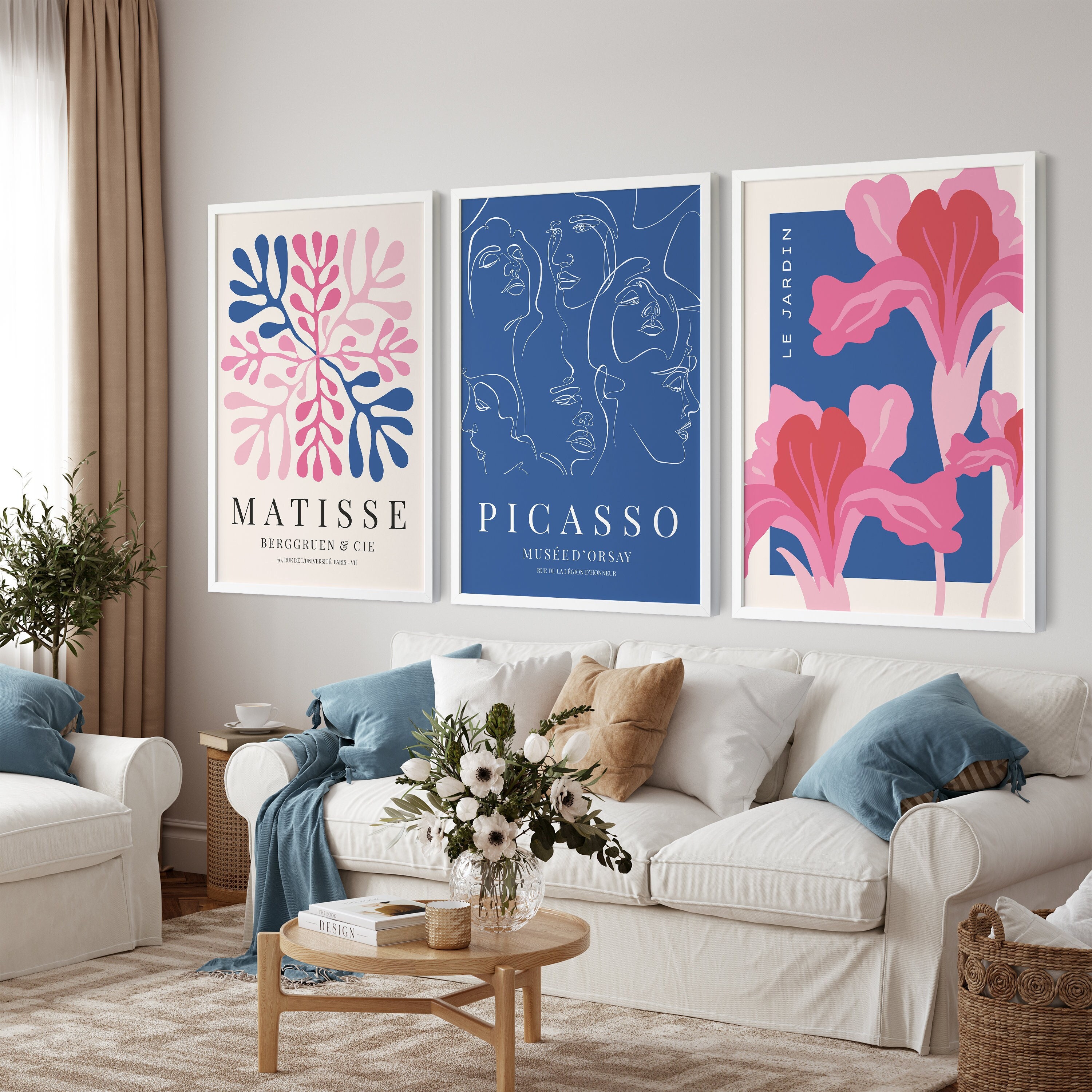 Navy Blue Henri Matisse Colorful Print Set of 3, Set of Matisse Wall Poster, 3 Piece Mid Century ...