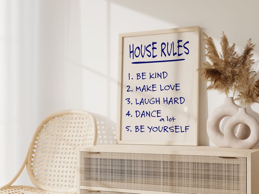 House Rules Poster, Preppy Minimalist Apartment Decor, Colorful Trendy ...