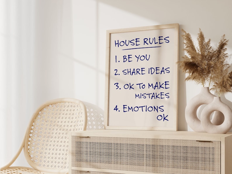 House Rules Poster, Preppy Minimalist Apartment Decor, Colorful Trendy ...