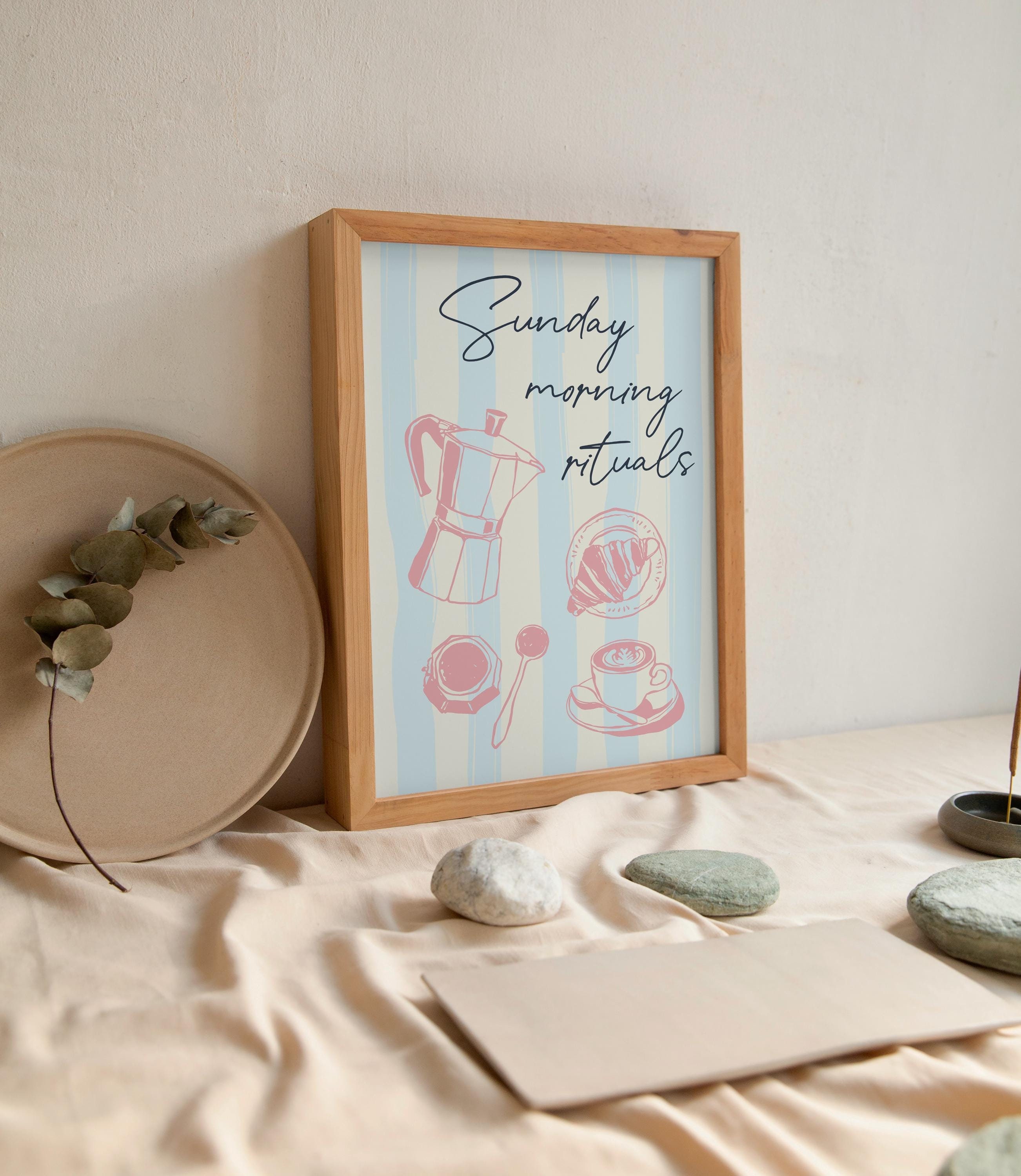 Sunday Morning Rituals Poster, Abstract Food Print, Croissant & Coffe ...