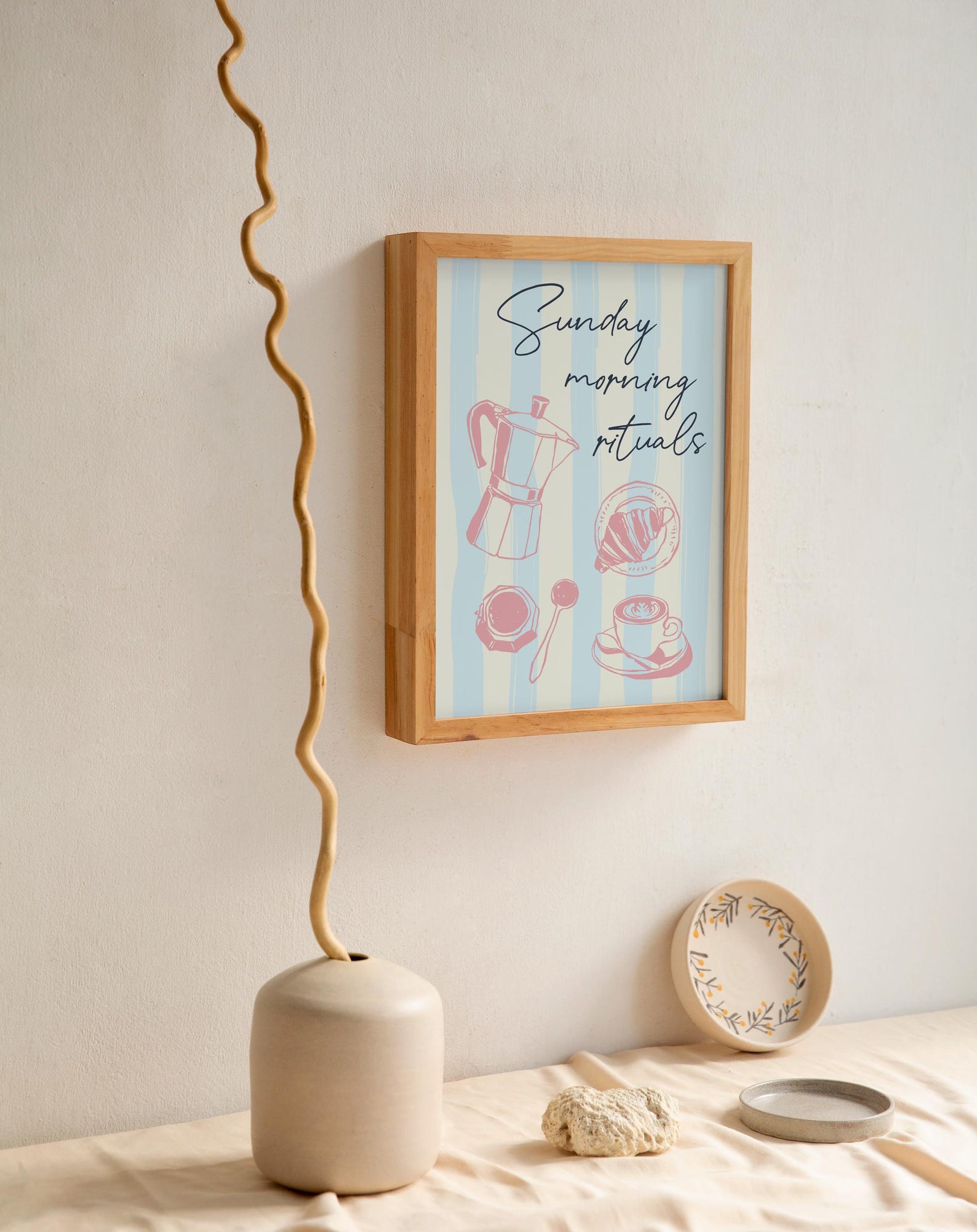 Sunday Morning Rituals Poster, Abstract Food Print, Croissant & Coffe ...