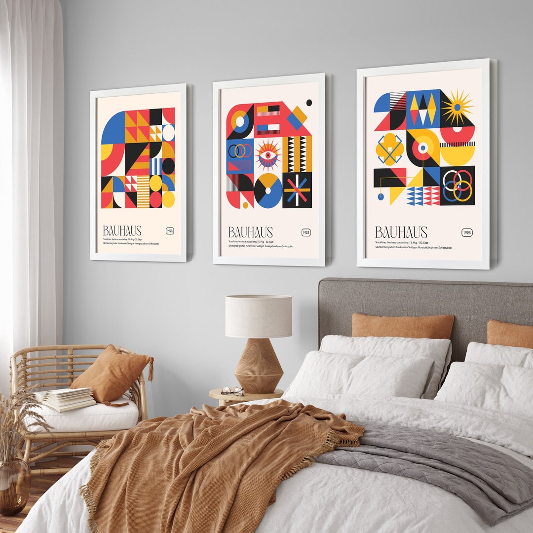 Set of 3 Wall Art Print Set, Bauhaus Abstract Geometrical, Living Room ...
