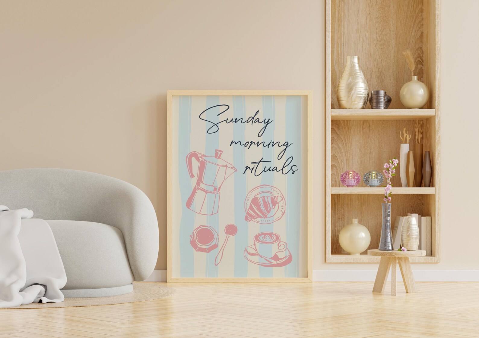 Sunday Morning Rituals Poster, Abstract Food Print, Croissant & Coffe ...