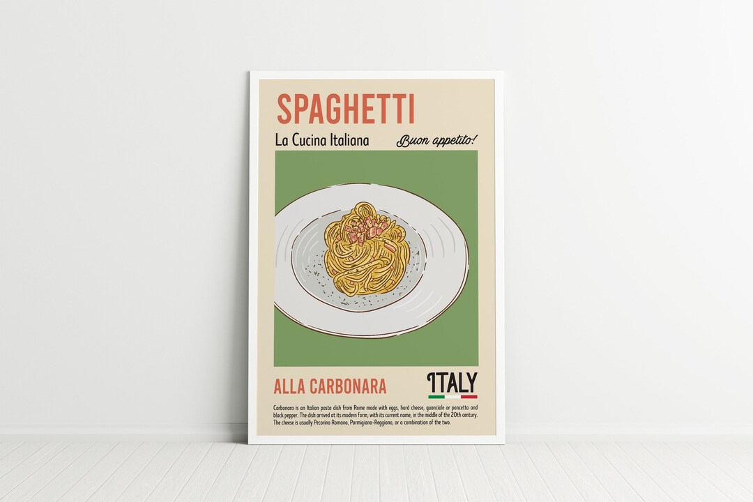 Spaghetti Print, Retro Food Poster, Kitchen Wall Art, Italy Kitchen ...