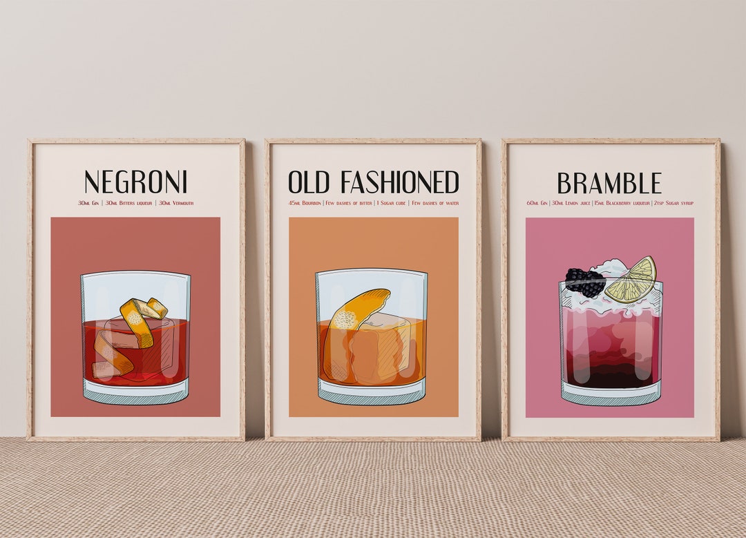 Cocktail Prints Set of 3, Retro Cocktail , Mid-century Modern Cocktail ...
