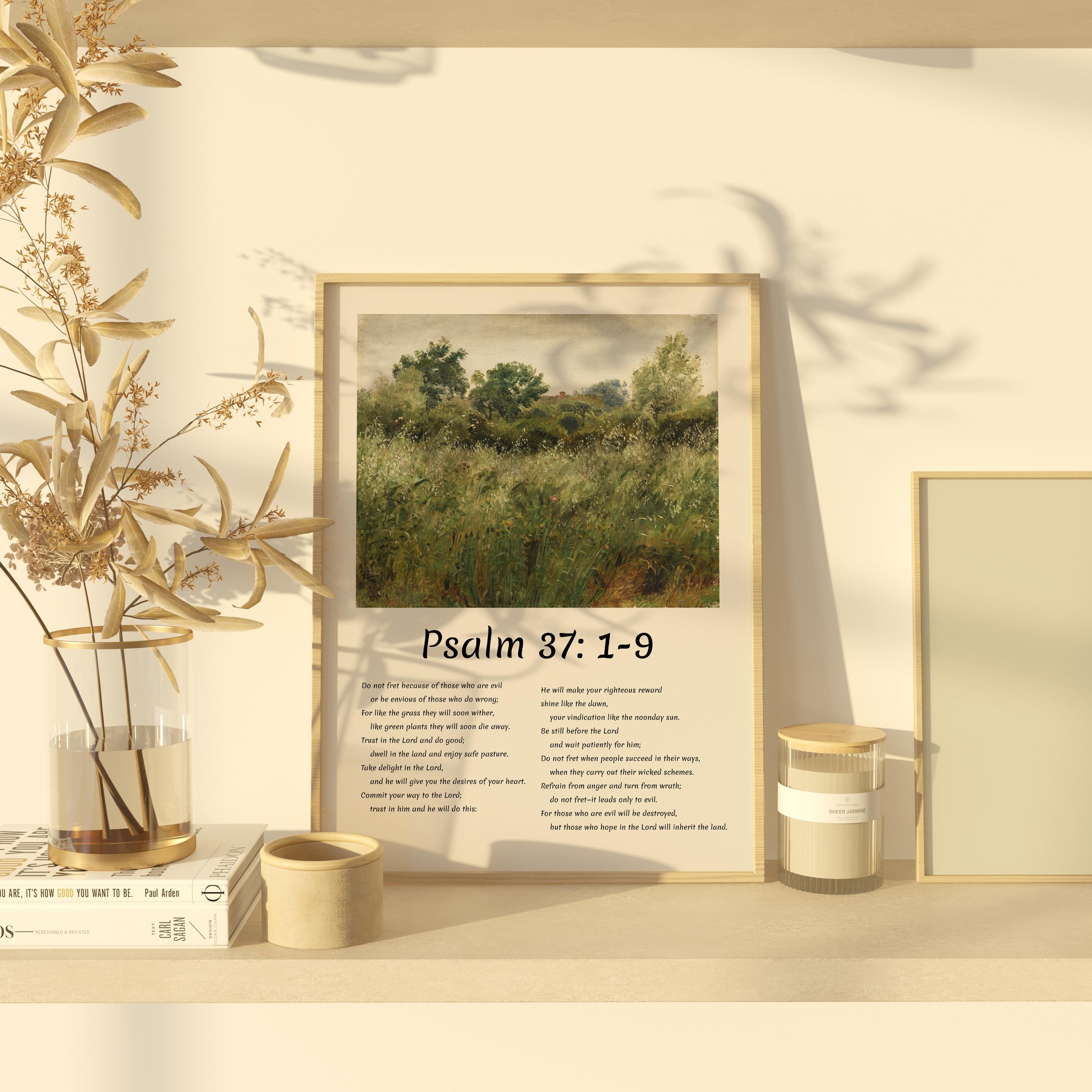 Bible Verse Poster, Christian Wall Art, Psalm 37: 1-9, Vintage ...