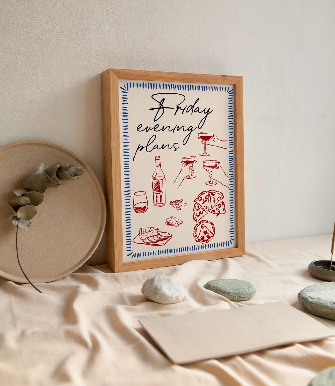 Friday Plans Poster, Brunch Poster, Abstract Food Print, Wine Poster ...